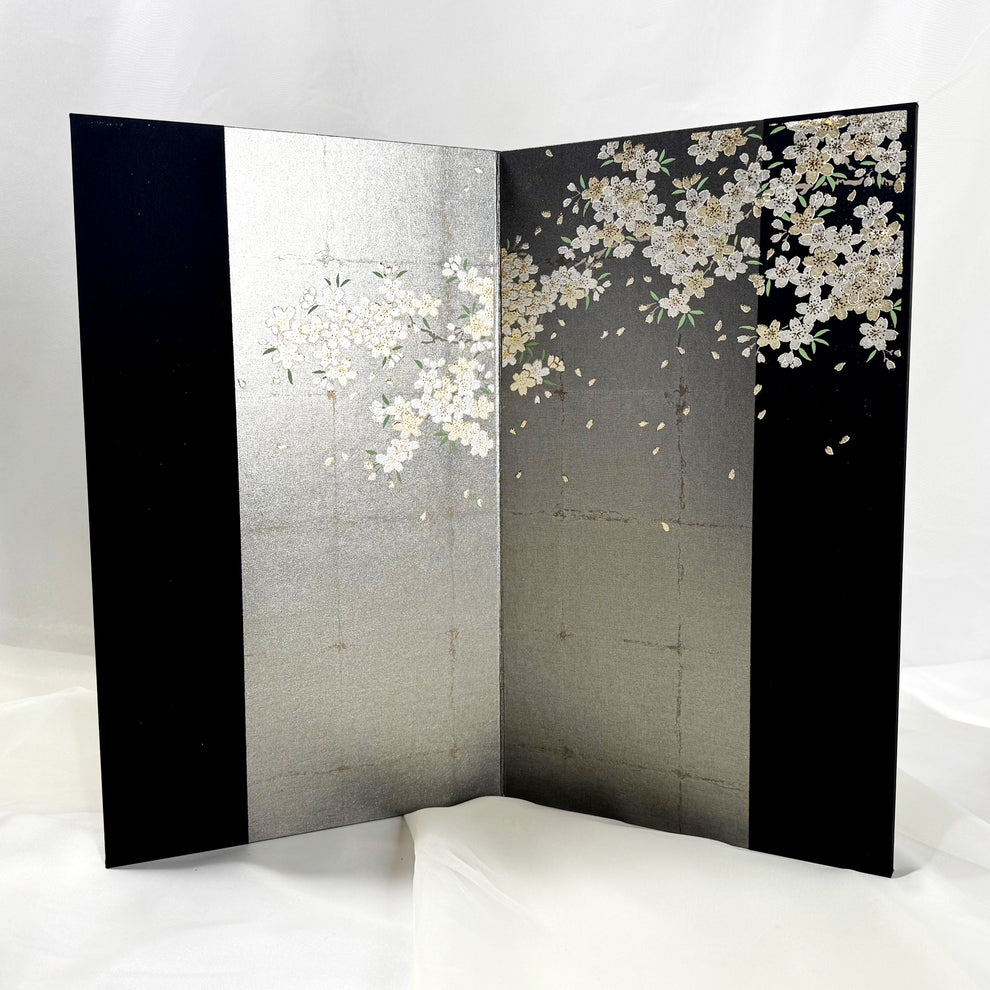 Silver Leaf Folding Screen with Sakura Design – Sakura Japan